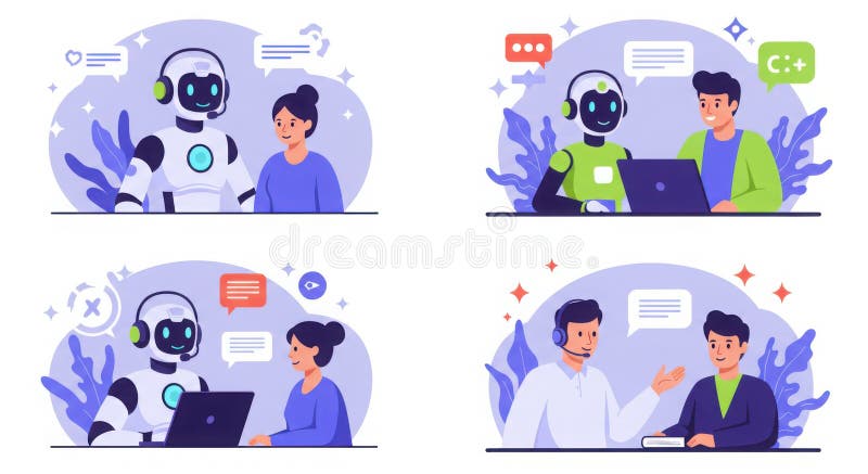 Ai Customer Support Chatbot Assistance Scenes Isolated on White ...