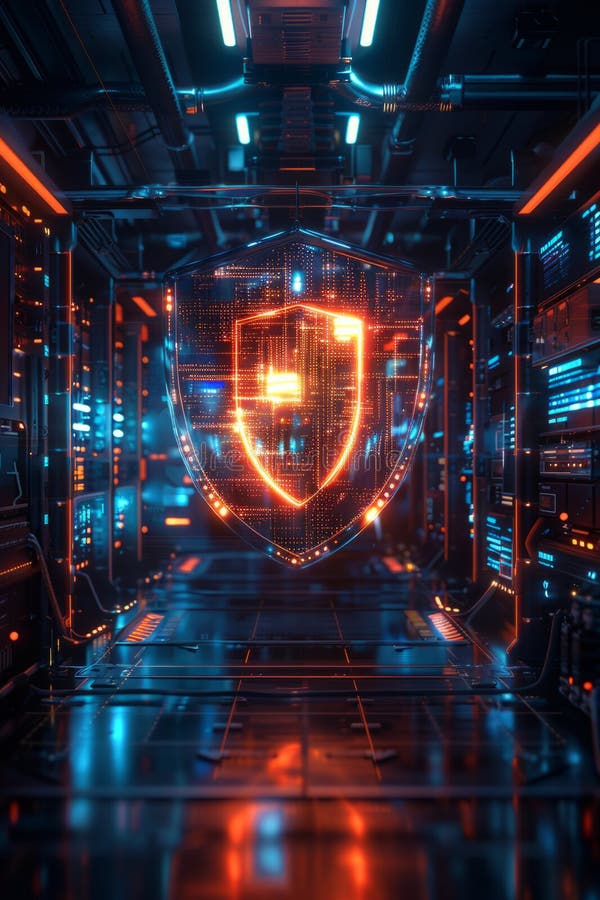 AI Cyber Security, Digital Shield Protecting Glowing Network of Devices ...