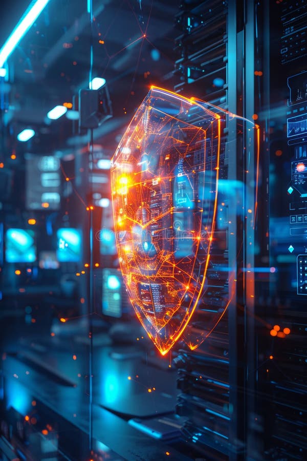 AI Cyber Security, Sleek Digital Shield Protecting Glowing Network of ...