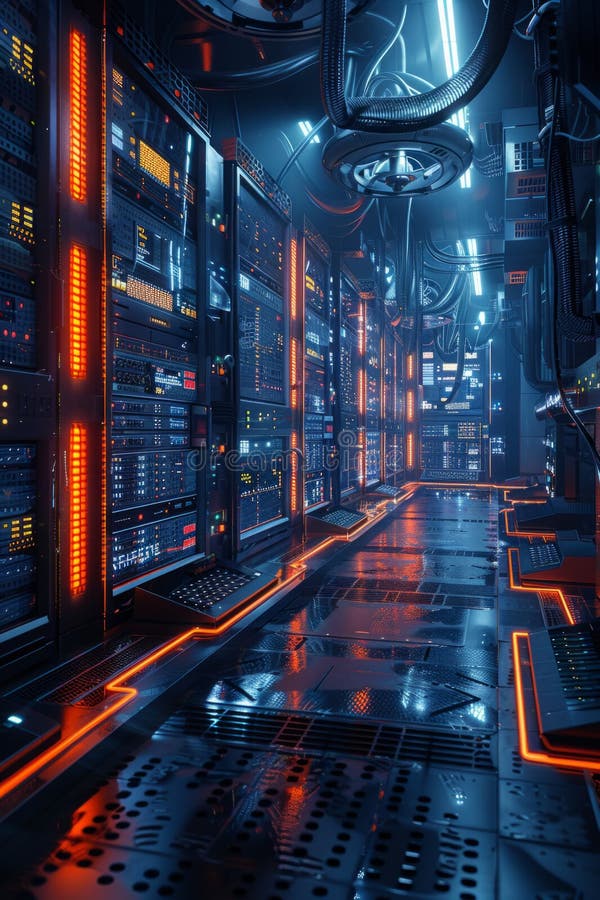 AI Cyber Security, Vigilant Technicians in a High-tech Data Center ...