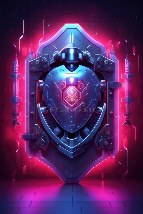 Ai Cybersecurity Concept with Shield and Lock Stock Illustration ...