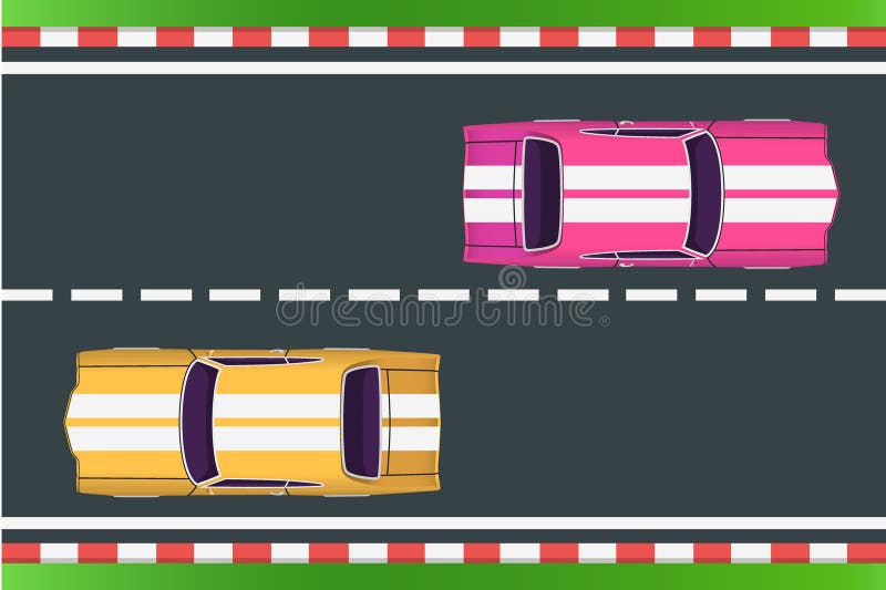 Stylized Racing Cars on Track – Pink Car with Stripes and Red-White ...