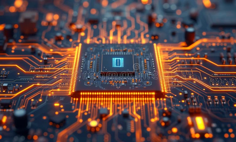 AI 3D Microchip with Circuit Lines Forming an Expansive Network Stock ...