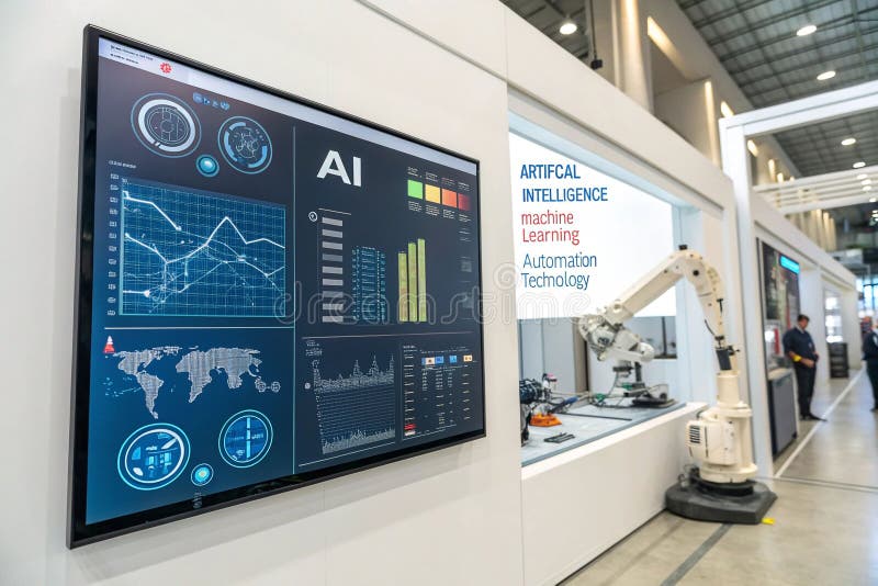 AI Dashboard Display with Robotic Arm in Modern Factory Stock ...