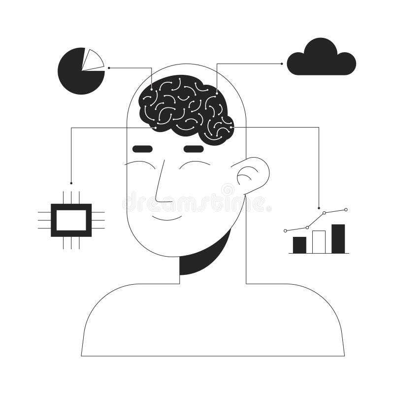 AI Data Analytics Black and White 2D Illustration Concept Stock Vector ...