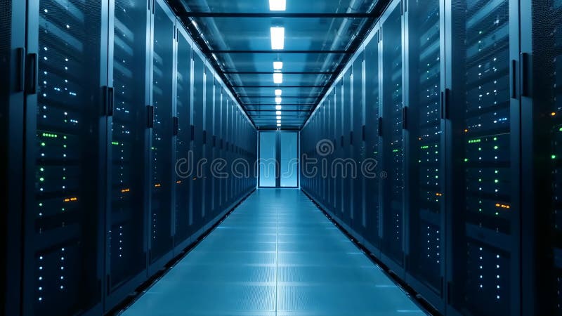 AI Data Center Corridor Server Racks Blue Light Stock Video - Video of ...