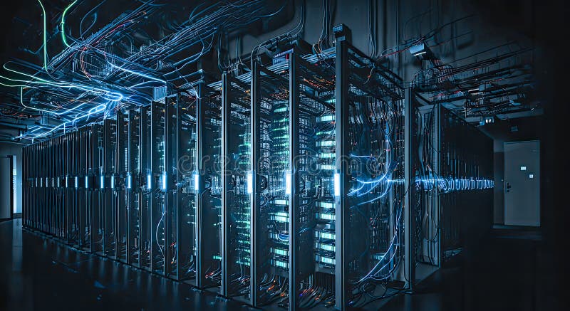 AI Data Center with Multiple Rows of Fully Operational Server Racks ... AI Data Center with Multiple Rows of Fully Operational Server Racks ...