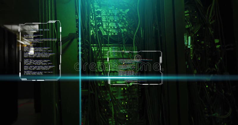AI Data Coding Image Over Server Racks with Green Lighting Stock Photo ...