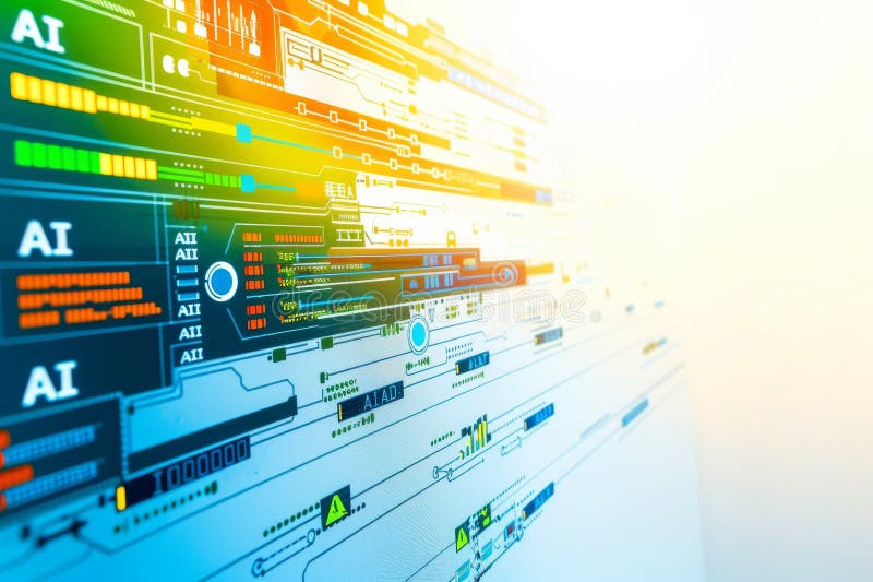 AI Data Flow with Colorful Elements on Blue Background Stock Image ...