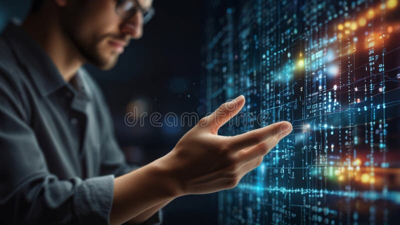 A Computer Programmer Uses A Digital Tablet To Interact With Ai Machine