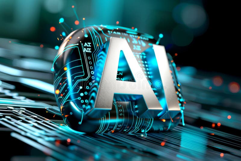 AI Data Sphere in Cybernetic Environment, Glowing Blue Digital Ball, Tech Sphere, AI Data ...