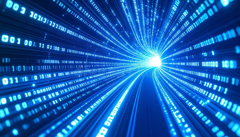 AI Data Stream Moving through Virtual Tunnel. AI Themed Background ...