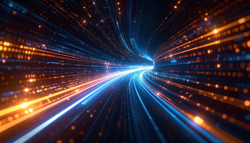 AI Data Stream Moving through Virtual Tunnel. AI Themed Background ...