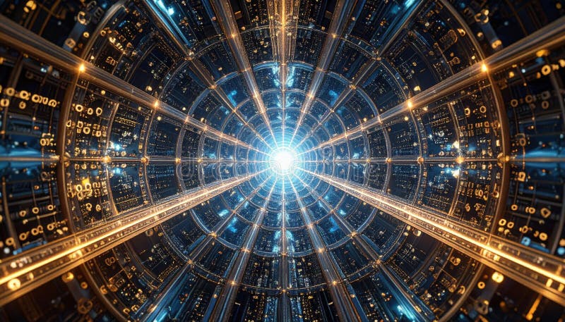 AI Data Stream Moving through Virtual Tunnel. AI Themed Background ...