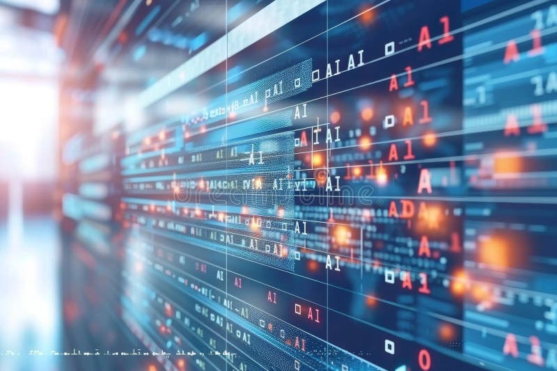 AI Data Streams in a High Tech Digital Environment with Vibrant Orange ...