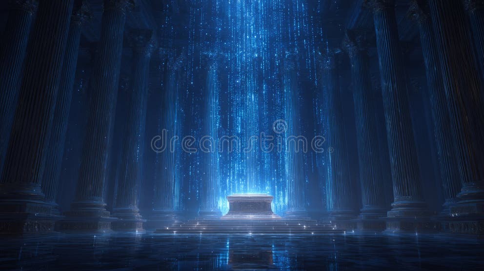 AI Data Temple Theme, Towering Columns Made of Glowing Code Lines ...