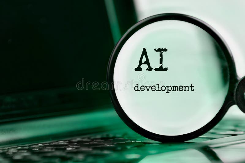 AI Development Technology Demonstrated with Laptop, Text and Magnifying ...