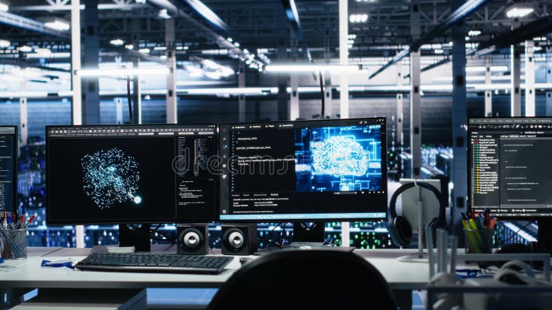AI Development Workstations in Data Center Displaying Machine Learning Code Stock Image - Image ...