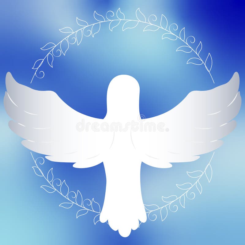 White Bird with a Floral Pattern on a Sky Background, Blue Background ...