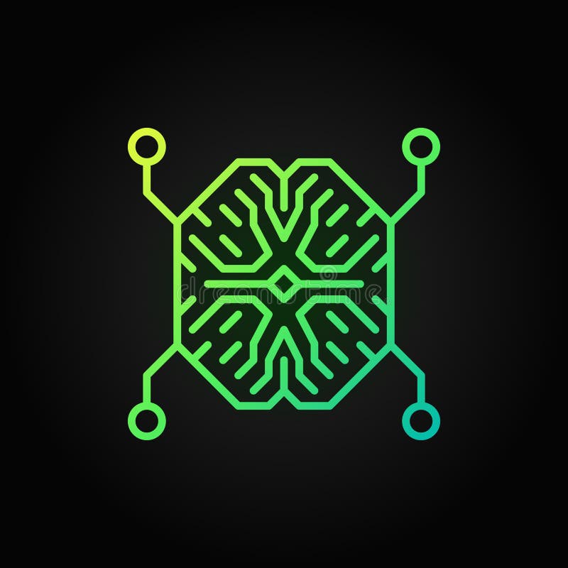 AI Cyberbrain Green Icon - Vector Artificial Intelligence Brain Stock ...