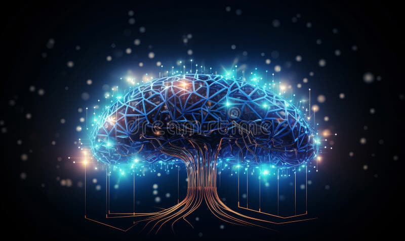 AI. Digital Brain Shaped with Blue Neural Connection Lines and Glowing ...