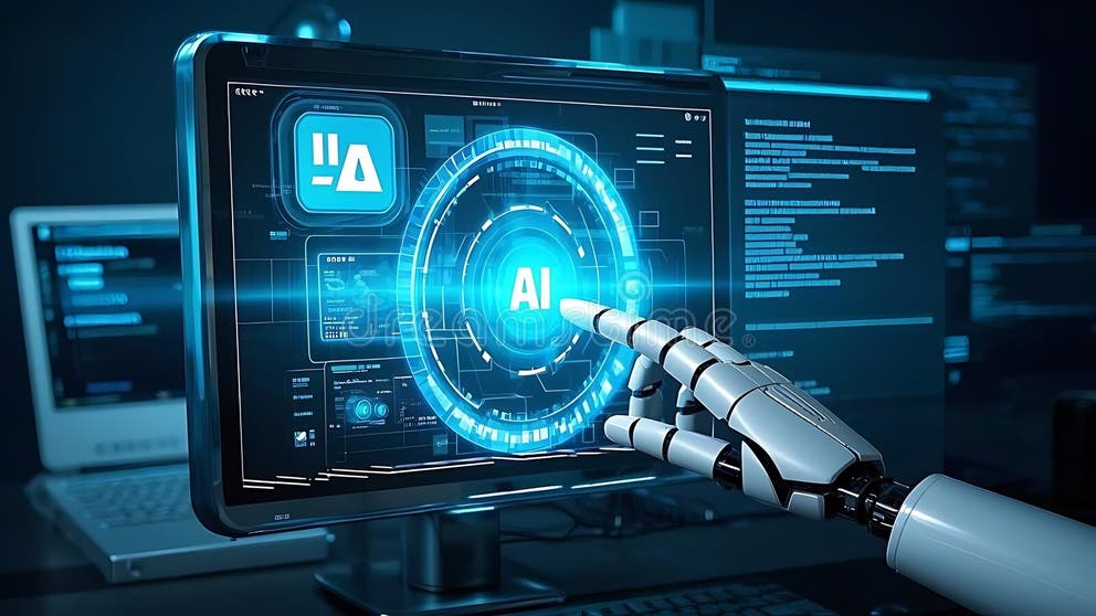 AI Digital Brain with Smart Computing Visualization Stock Illustration ...