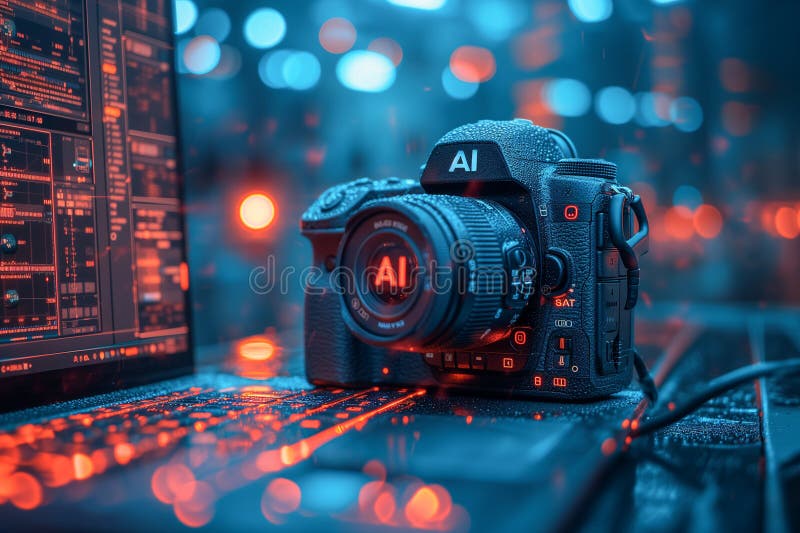 AI Digital Camera on Laptop, Futuristic Camera Model Stock Illustration ...