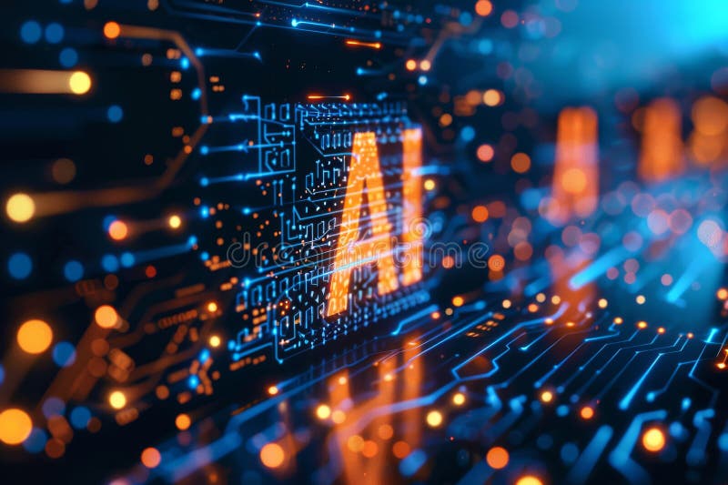 Ai Digital Display With Glowing Orange Letters Futuristic Tech Concept High Tech Digital