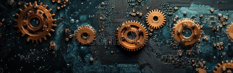 AI Digital Gears and Network Connections in Blue Technology Stock Image ...