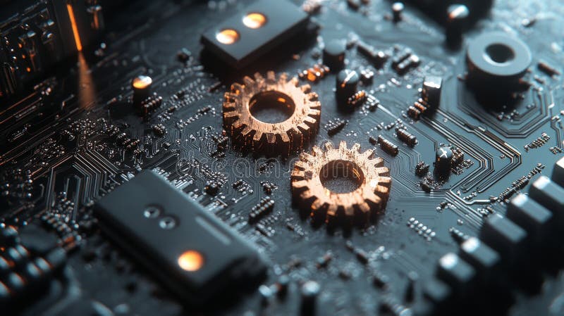 AI Digital Gears and Network Connections in Blue Technology Stock Image ...