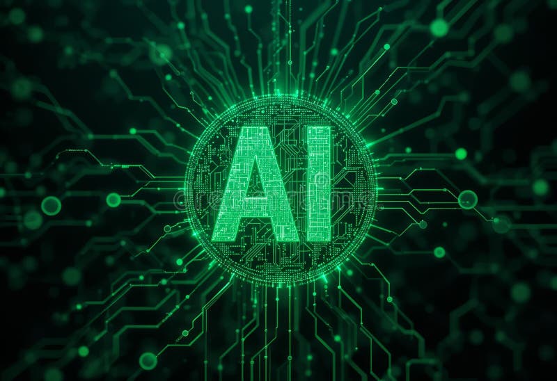 AI Digital Hologram Green Color Symbol. Stock Illustration ...