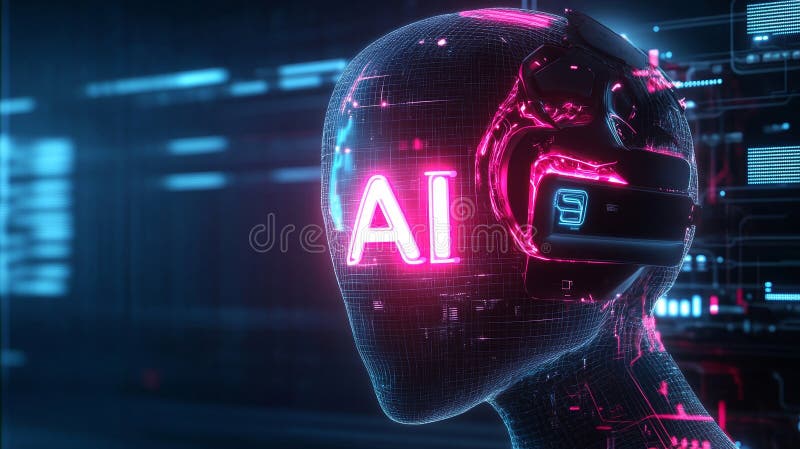 AI Digital Human Head with Glowing Letters Representing Artificial ...