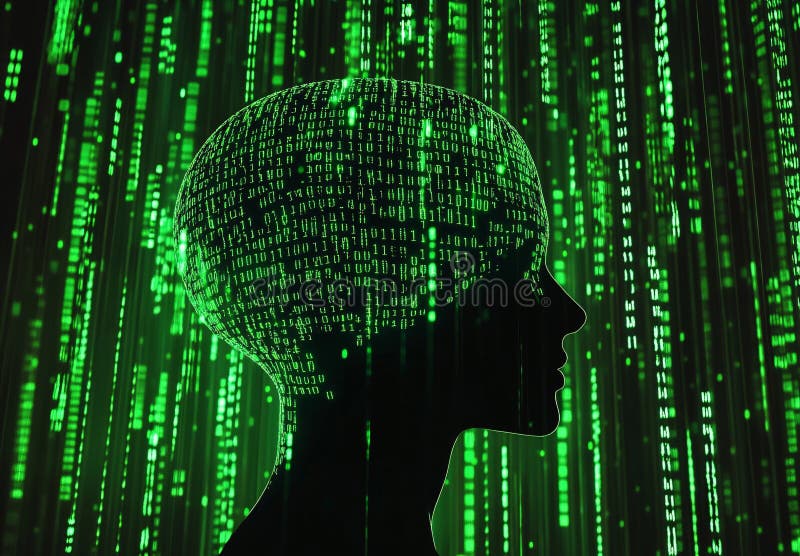 AI Digital Mind Binary Code Head Profile Green High Quality Image Stock ...