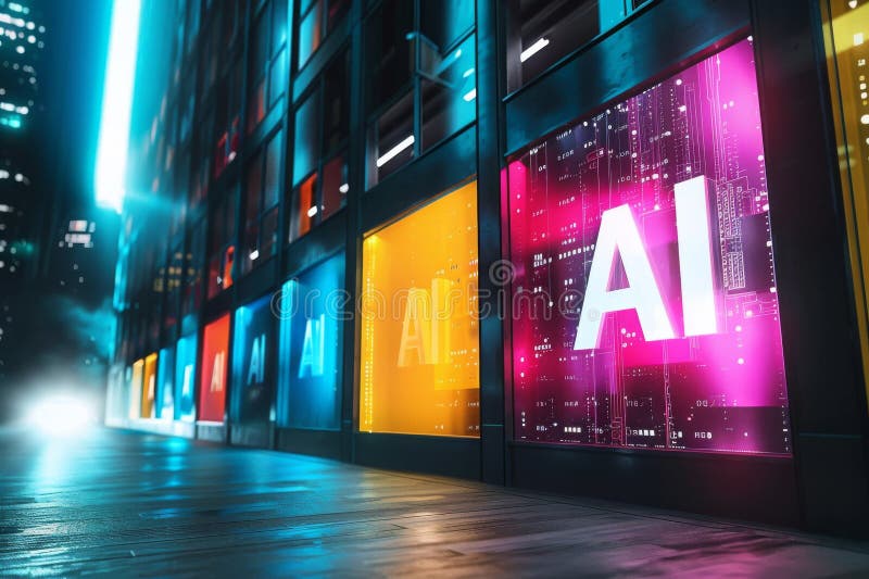 AI Digital Signage in a Vibrant Cityscape at Night, Symbolizing ...