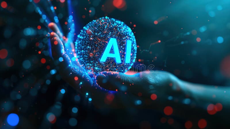 AI Digital Tool on Human Hand, Abstract Artificial Intelligence on Dark ...