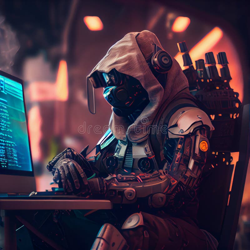 Ai Does Work The Robot Is Typing On The Computer Generative Ai Stock Illustration