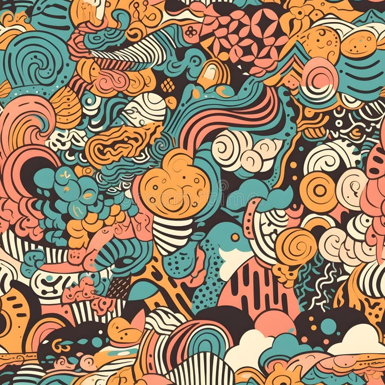 AI Drawn Flat Design Abstract Seamless Doodle Pattern, Neural Network ...