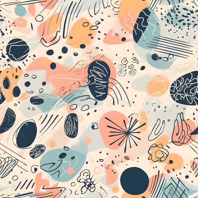 AI Drawn Flat Design Abstract Seamless Doodle Pattern, Neural Network ...