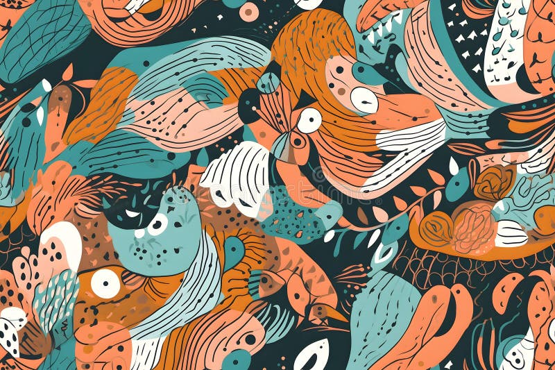 AI Drawn Flat Design Abstract Seamless Doodle Pattern, Neural Network ...