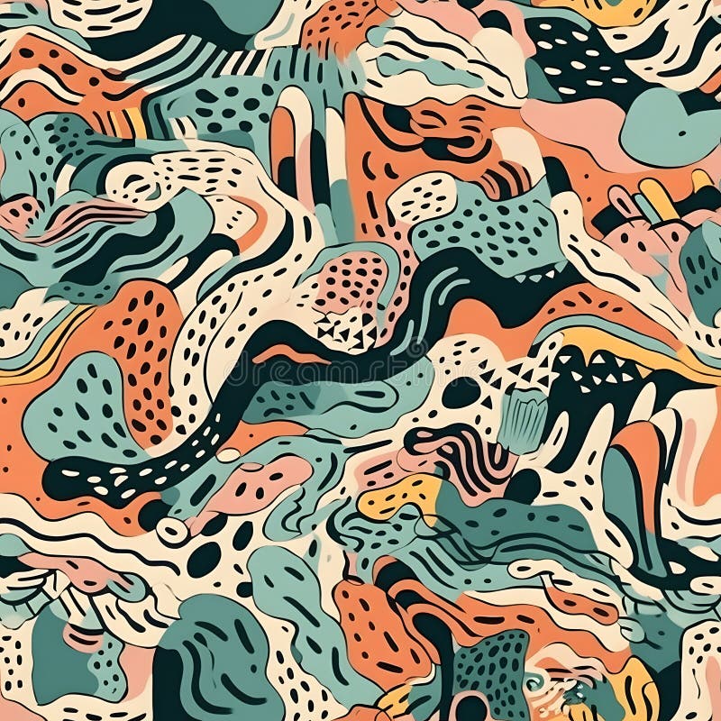 AI Drawn Flat Design Abstract Seamless Doodle Pattern, Neural Network ...