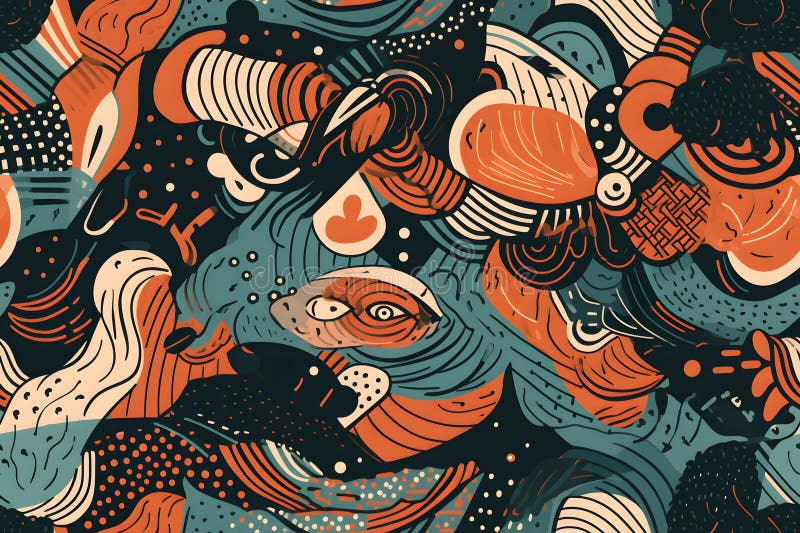 AI Drawn Flat Design Abstract Seamless Doodle Pattern, Neural Network ...