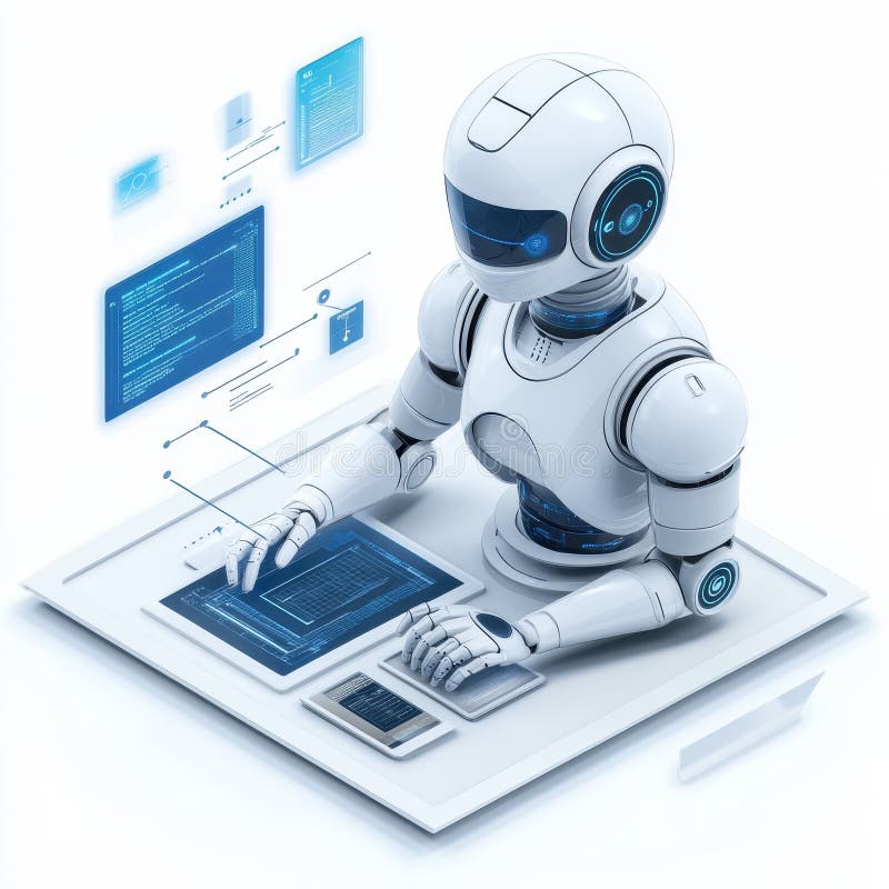 AI -Driven Alternative Banking: Robot Sitting on Tablet ...