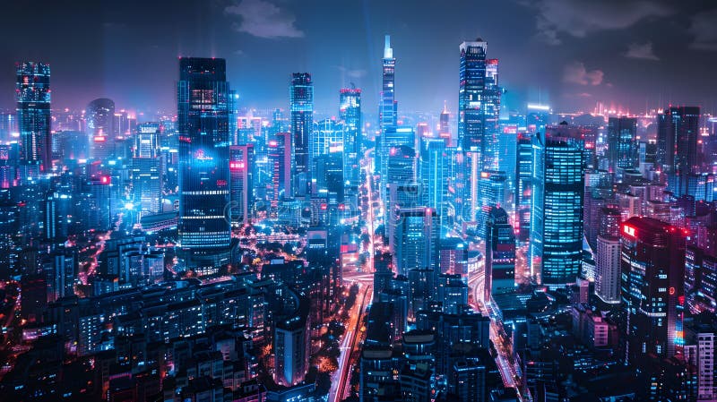 AI-driven Cityscape Advanced Technology Digital Society. Stock ...