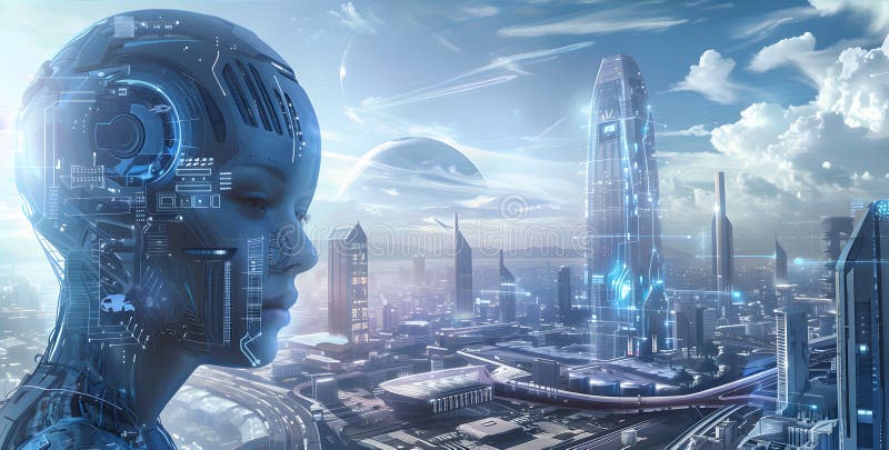 AI-driven Cityscape Advanced Technology Digital Society. Stock ...
