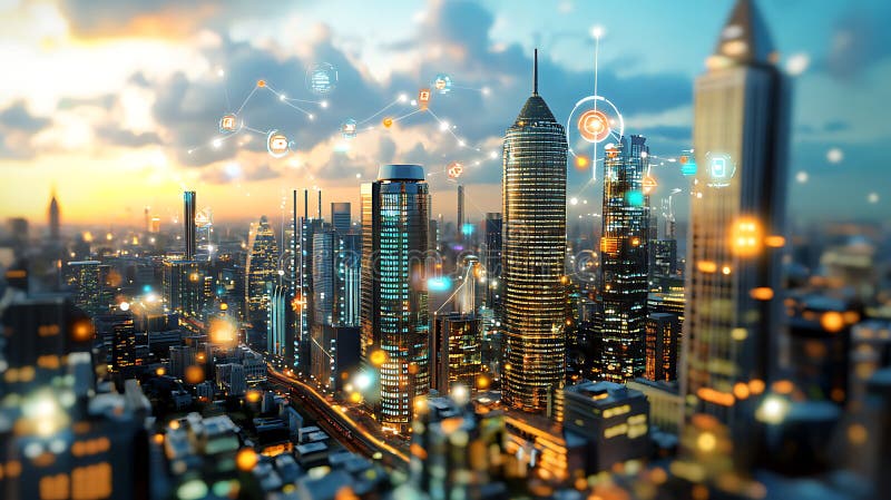AI-driven Cityscape, Futuristic Infrastructure, Digital Networks Stock ...