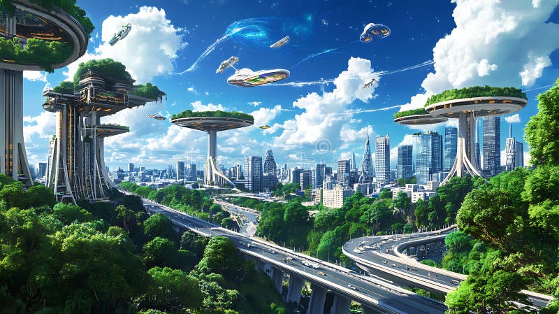 AI-driven Cityscape, Futuristic Infrastructure, Digital Networks Stock ...