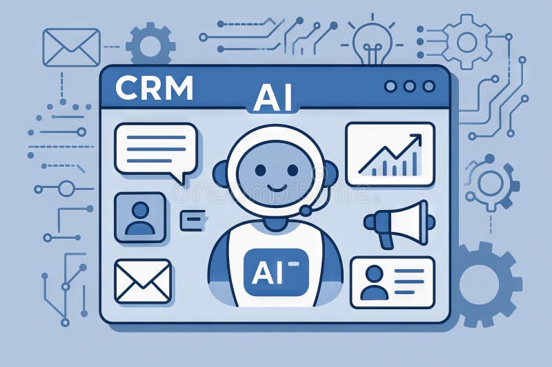 Ai Driven Crm Innovation with Robot and Interactive Dashboard Interface. Concept of Artificial ...