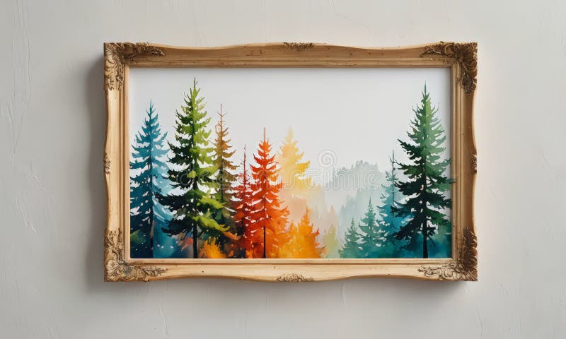 Painting trees in frame stock illustration. Illustration of empty ...