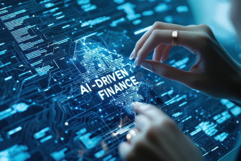 AI Driven Finance Technology with Hands Interacting Stock Illustration ...