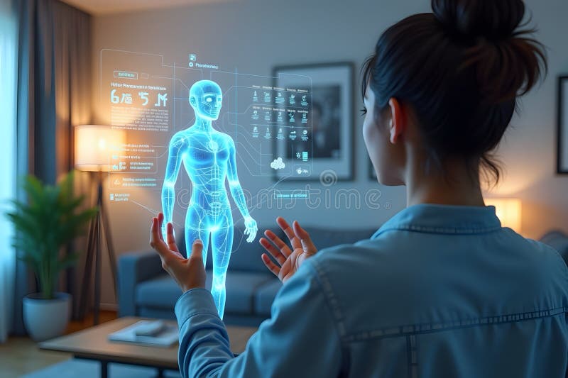 AI-Driven Personal Assistant in AR,a Person in Their Smart Home, Interacting with a Life-sized ...